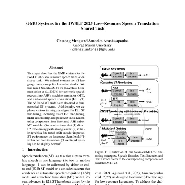 GMU Systems for the IWSLT 2025 Low-Resource Speech Translation Shared Task - ACL Anthology