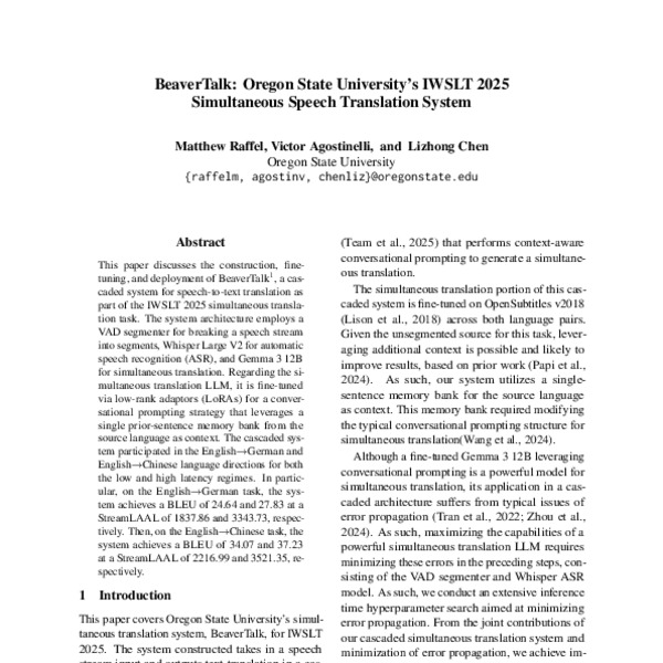 BeaverTalk: Oregon State University’s IWSLT 2025 Simultaneous Speech ...