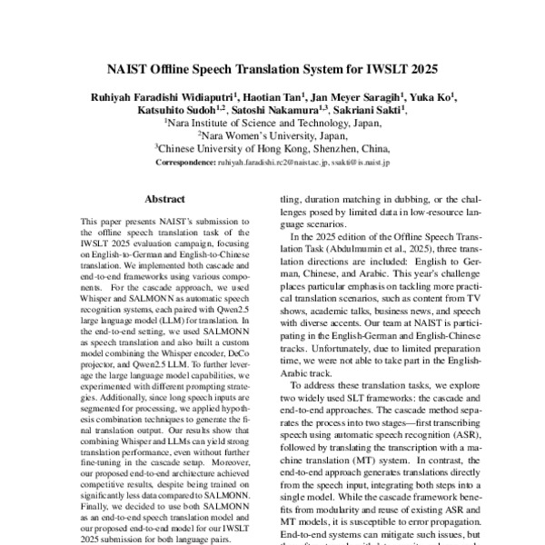 NAIST Offline Speech Translation System for IWSLT 2025 - ACL Anthology