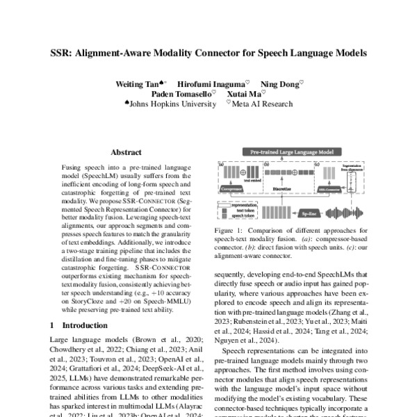 SSR: Alignment-Aware Modality Connector for Speech Language Models - ACL Anthology