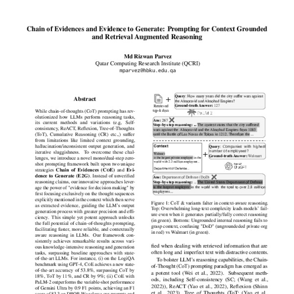 Chain Of Evidences And Evidence To Generate Prompting For Context Grounded And Retrieval