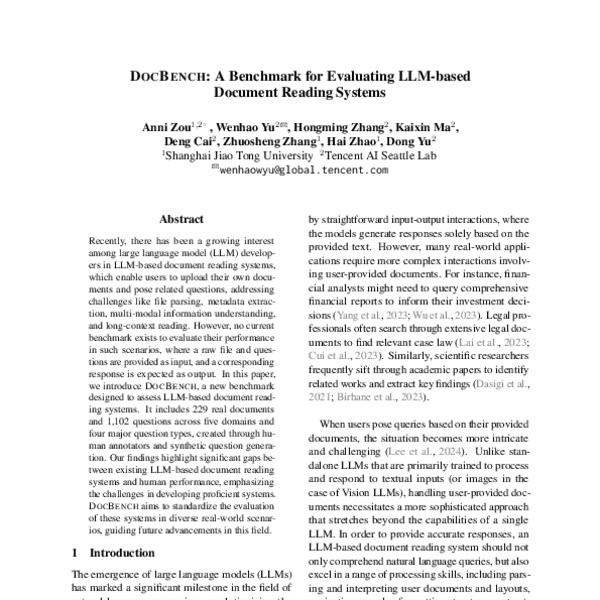 DocBench: A Benchmark for Evaluating LLM-based Document Reading Systems - ACL Anthology