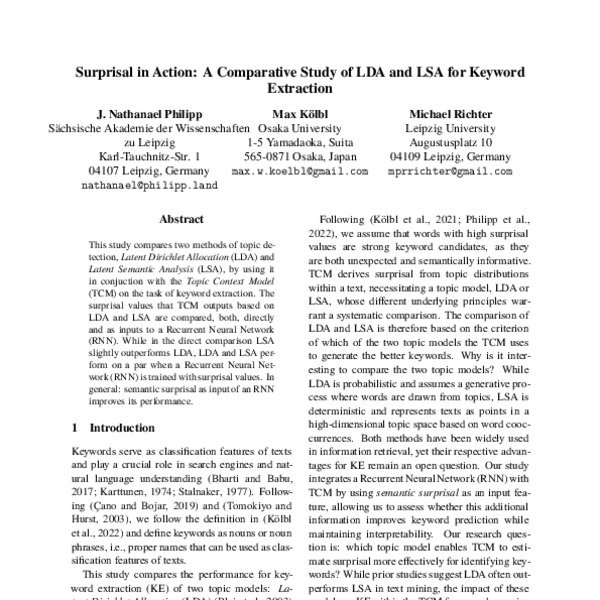 Surprisal in Action: A Comparative Study of LDA and LSA for Keyword Extraction - ACL Anthology