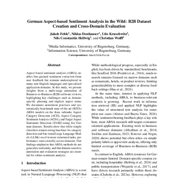 German Aspect-based Sentiment Analysis in the Wild: B2B Dataset Creation and Cross-Domain ...