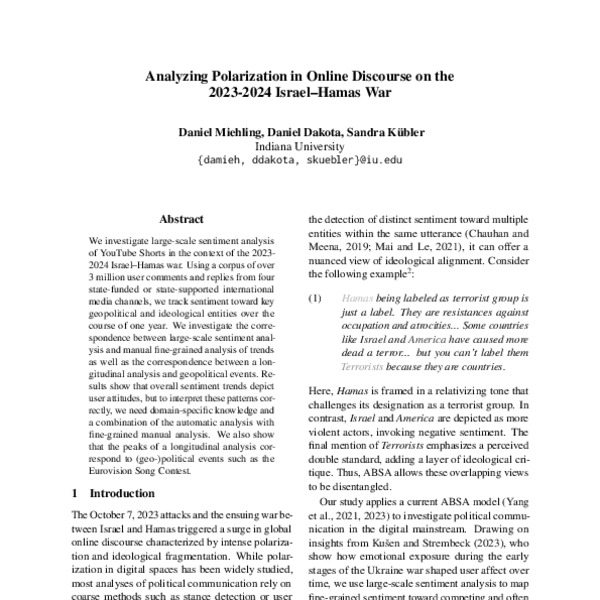 Analyzing Polarization in Online Discourse on the 2023-2024 Israel ...