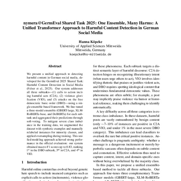 nymera@GermEval Shared Task 2025: One Ensemble, Many Harms: A Unified ...