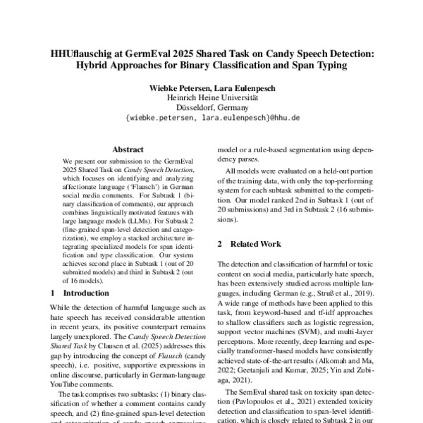 HHUflauschig at GermEval 2025 Shared Task on Candy Speech Detection: Hybrid Approaches for ...