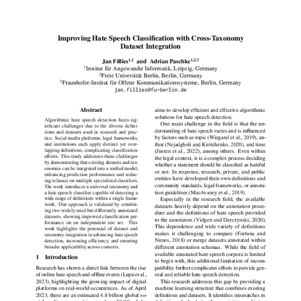 Improving Hate Speech Classification With Cross Taxonomy Dataset Integration Acl Anthology