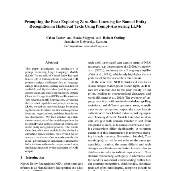 Prompting the Past: Exploring Zero-Shot Learning for Named Entity Recognition in Historical ...