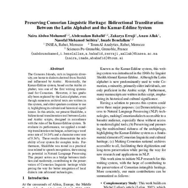 Preserving Comorian Linguistic Heritage: Bidirectional Transliteration ...