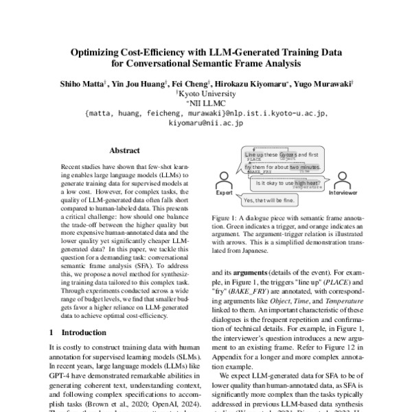 Optimizing Cost-Efficiency with LLM-Generated Training Data for Conversational Semantic Frame ...