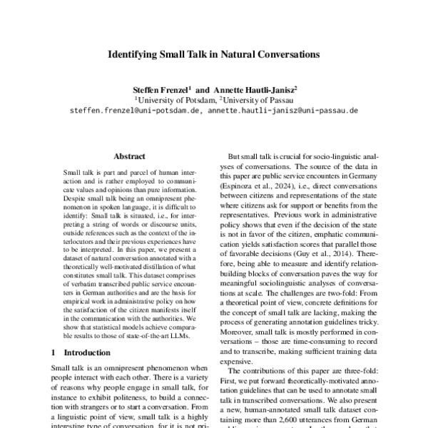 Identifying Small Talk in Natural Conversations - ACL Anthology