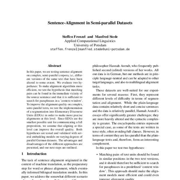 Sentence-Alignment in Semi-parallel Datasets - ACL Anthology