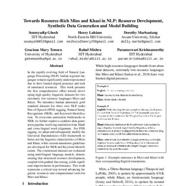 Towards Resource-Rich Mizo and Khasi in NLP: Resource Development ...