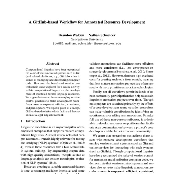 A GitHub-based Workflow for Annotated Resource Development - ACL Anthology