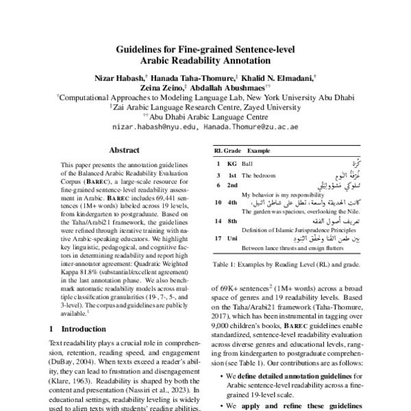 Guidelines for Fine-grained Sentence-level Arabic Readability Annotation - ACL Anthology