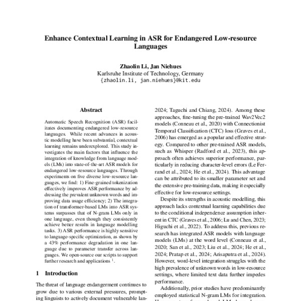 Enhance Contextual Learning in ASR for Endangered Low-resource Languages - ACL Anthology
