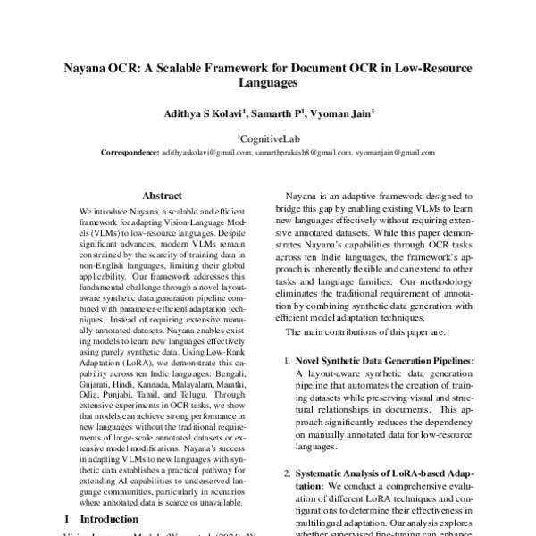Nayana OCR: A Scalable Framework for Document OCR in Low-Resource Languages - ACL Anthology