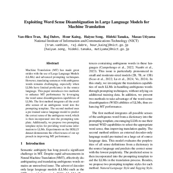 Exploiting Word Sense Disambiguation in Large Language Models for Machine Translation - ACL ...