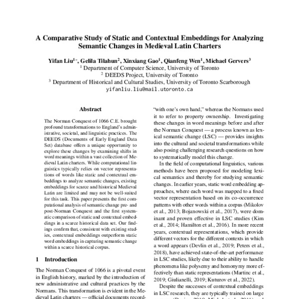 A Comparative Study of Static and Contextual Embeddings for Analyzing Semantic Changes in ...
