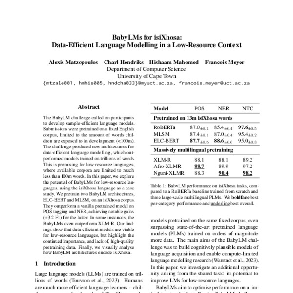 BabyLMs for isiXhosa: Data-Efficient Language Modelling in a Low-Resource Context - ACL Anthology