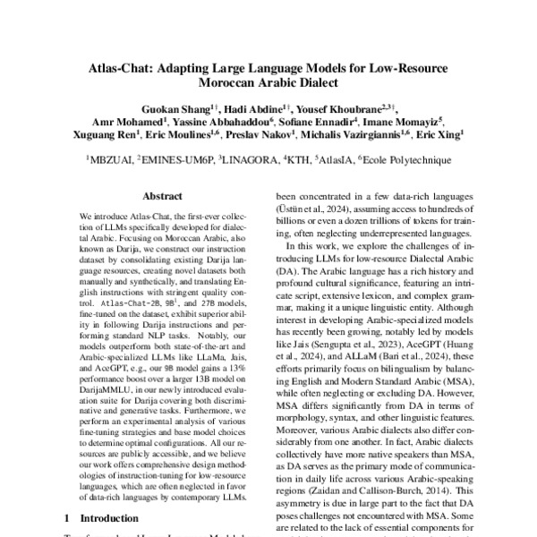 Atlas-Chat: Adapting Large Language Models for Low-Resource Moroccan ...