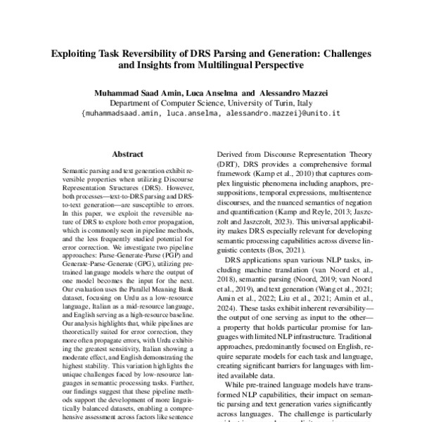 Exploiting Task Reversibility of DRS Parsing and Generation: Challenges and Insights from a ...