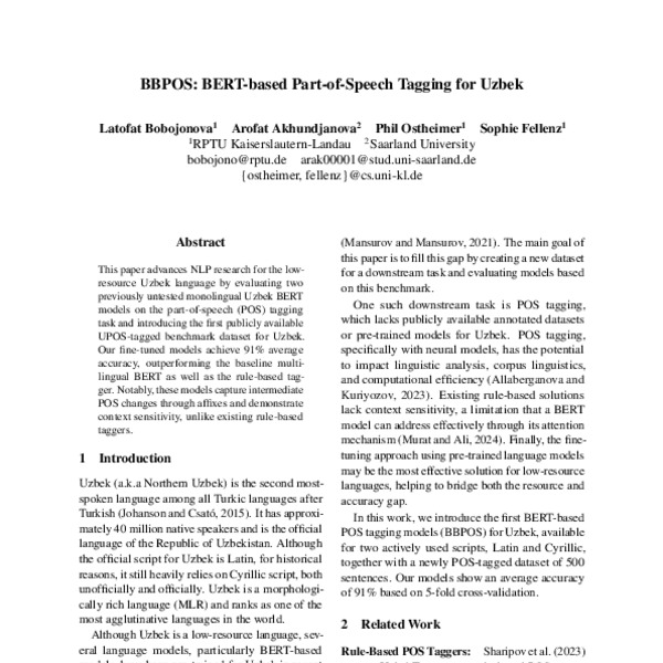BBPOS: BERT-based Part-of-Speech Tagging for Uzbek - ACL Anthology
