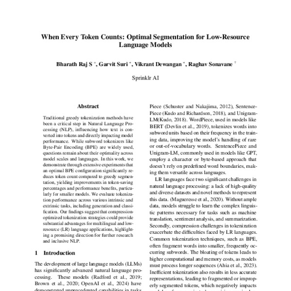 When Every Token Counts: Optimal Segmentation for Low-Resource Language Models - ACL Anthology