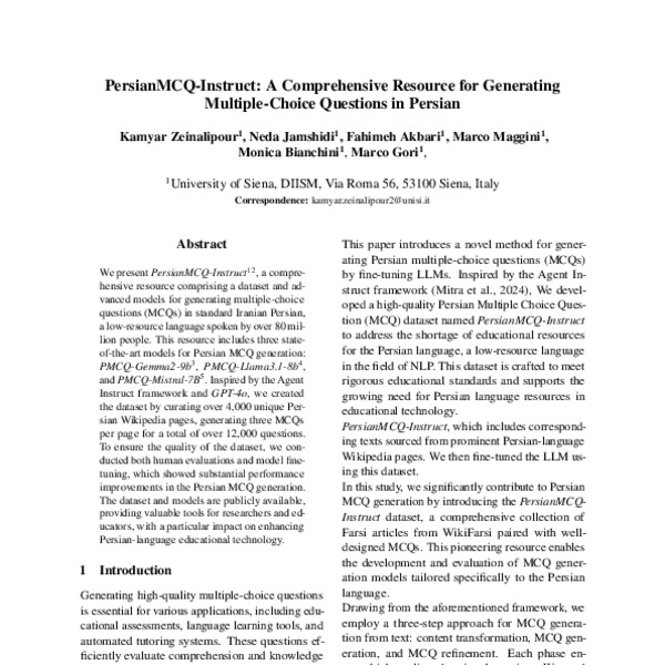 PersianMCQ-Instruct: A Comprehensive Resource for Generating Multiple ...
