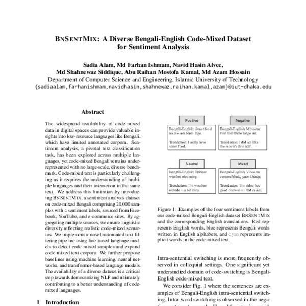 BnSentMix: A Diverse Bengali-English Code-Mixed Dataset for Sentiment Analysis - ACL Anthology