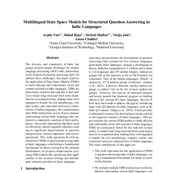 Multilingual State Space Models for Structured Question Answering in ...