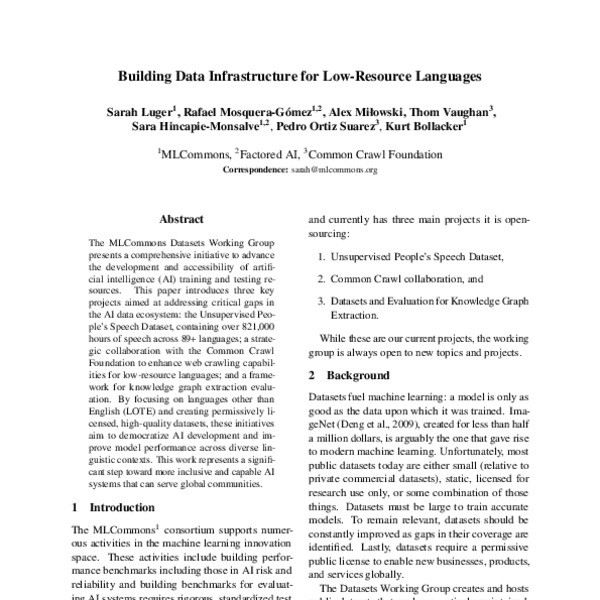 Building Data Infrastructure for Low-Resource Languages - ACL Anthology