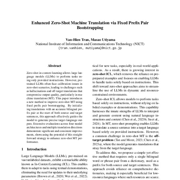 Enhanced Zero-Shot Machine Translation via Fixed Prefix Pair Bootstrapping - ACL Anthology