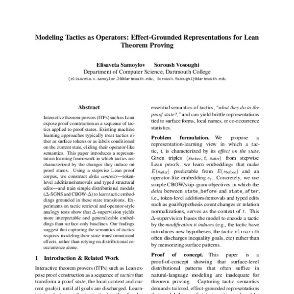 Modeling Tactics as Operators: Effect-Grounded Representations for Lean ...