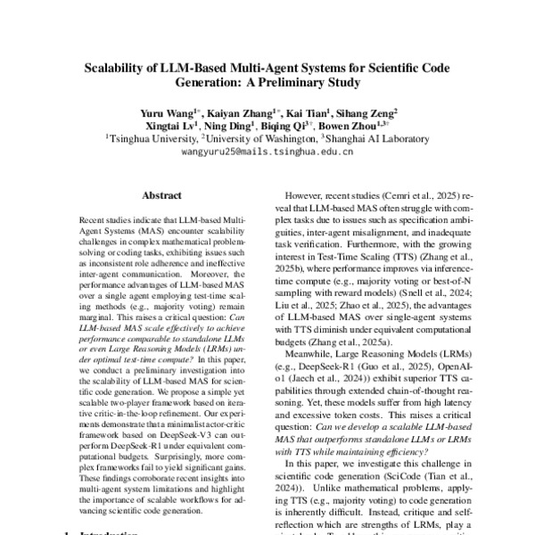 Scalability of LLM-Based Multi-Agent Systems for Scientific Code Generation: A Preliminary Study ...