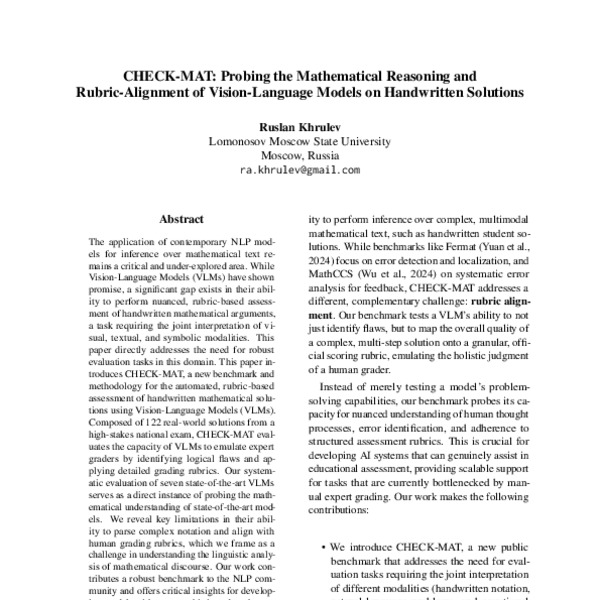 CHECK-MAT: Probing the Mathematical Reasoning and Rubric-Alignment of ...