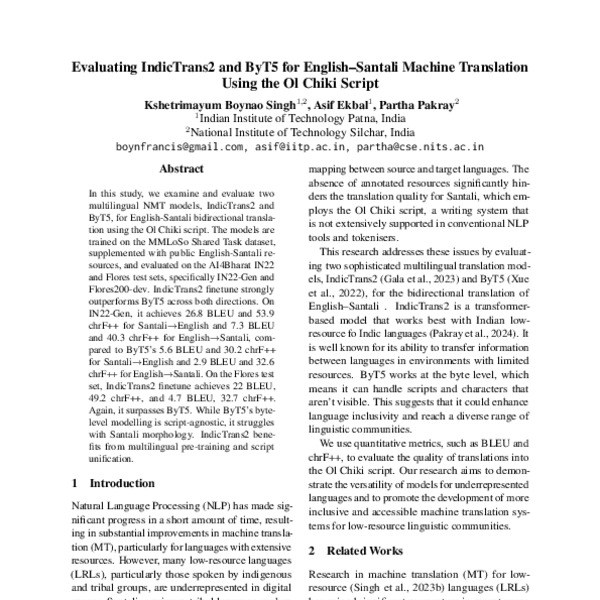 Evaluating IndicTrans2 and ByT5 for English–Santali Machine Translation ...