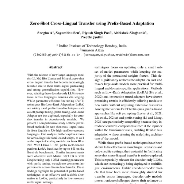 Zero-Shot Cross-Lingual Transfer using Prefix-Based Adaptation - ACL ...