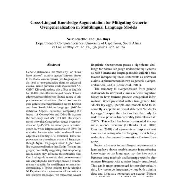 Cross-Lingual Knowledge Augmentation for Mitigating Generic ...