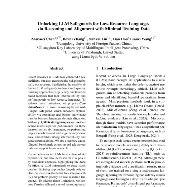 Unlocking LLM Safeguards for Low-Resource Languages via Reasoning and Alignment with Minimal ...