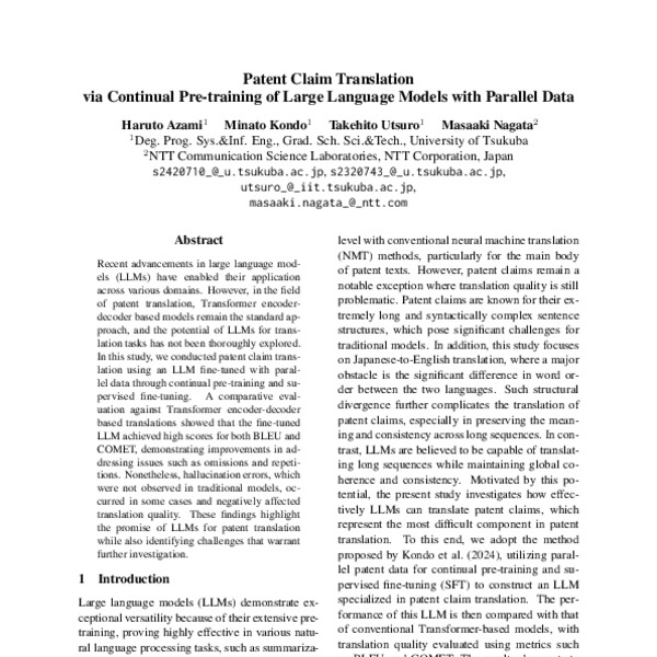 Patent Claim Translation via Continual Pre-training of Large Language ...