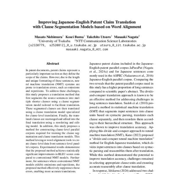 Improving Japanese-English Patent Claim Translation with Clause ...