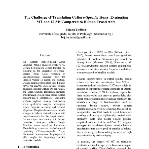The Challenge of Translating Culture-Specific Items: Evaluating MT and ...
