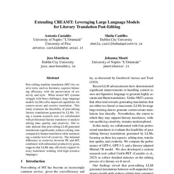 Extending CREAMT: Leveraging Large Language Models for Literary Translation Post-Editing - ACL ...