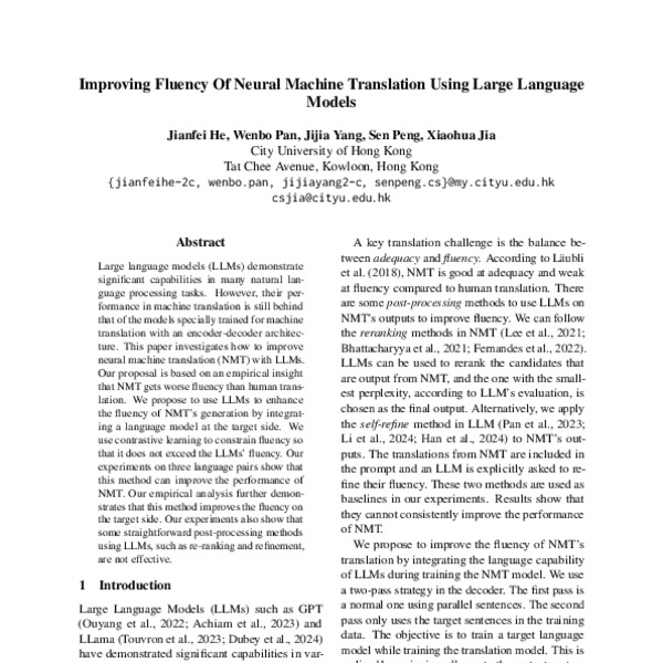 Improve Fluency Of Neural Machine Translation Using Large Language ...