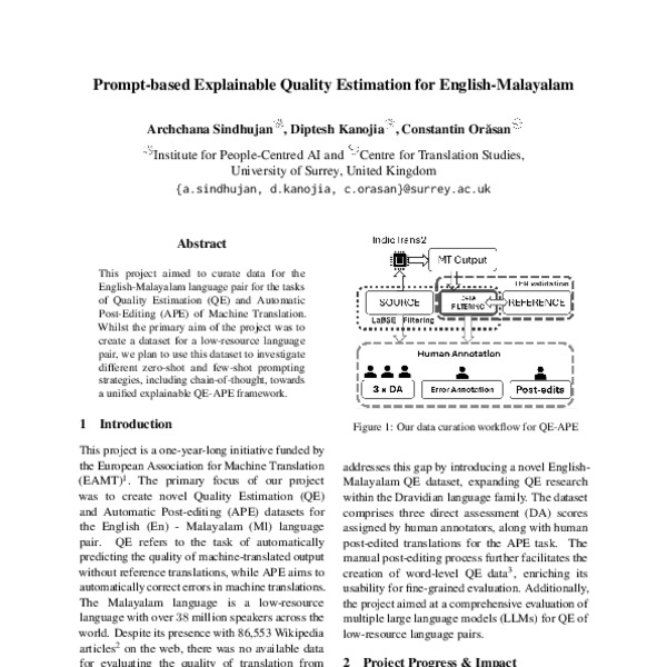 Prompt-based Explainable Quality Estimation for English-Malayalam - ACL ...