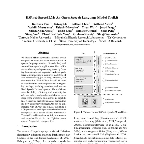 ESPnet-SpeechLM: An Open Speech Language Model Toolkit - ACL Anthology