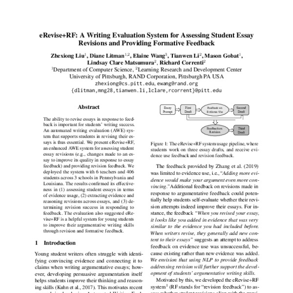 eRevise+RF: A Writing Evaluation System for Assessing Student Essay ...