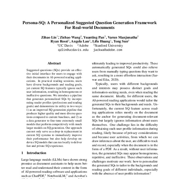 Persona-SQ: A Personalized Suggested Question Generation Framework For ...